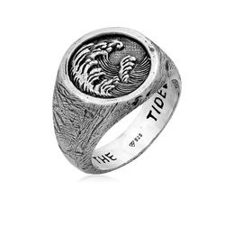 Siegelring HAZE & GLORY "Ring Siegelring Tide Wellen Motiv 925 Silber" Gr. 64, silber, Fingerringe, Herren, 64, Silber 925 (Sterlingsilber), Siegelring