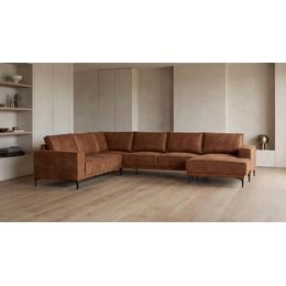 Wohnlandschaft OTTO HOME "OLAND U-Form, XXL, B: 342 cm, Skandi-Design", braun (cognac), B:342cm H:85cm T:260cm, 100% Polyester, Sofas, Wohnlandschaft, Skandi-Design in Struktur, Flachgewebe, Luxus-Microfaser, Boucle