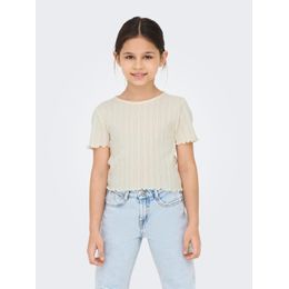 T-Shirt KIDS Only "KOGCARLOTTA LIFE S/S TOP JRS NOOS", M&auml;dchen, Gr. 110/116, cloud dancer, Jersey, Obermaterial: 100% Baumwolle, unifarben, regular fit taillenbedeckt, Rundhals, gewellter Abschluss, Shirts T-Shirt