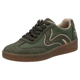 Plateausneaker RIEKER SPORT, Damen, Gr. 37, gr&uuml;n (oliv), Lederimitat, Schuhe Plateausneaker, Freizeitschuh, Halbschuh, Schn&uuml;rschuh in veganer Verarbeitung