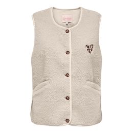 Pl&uuml;schweste Only "ONLBABY LIFE TEDDY VEST PNT CS", Damen, Gr. M, birch detail:leo heart batch, Pl&uuml;sch, Obermaterial: 100% Polyester, unifarben, bequem h&uuml;ftlang, Rundhals, Westen Pl&uuml;schweste, Kunstfaser Pl&uuml;sch