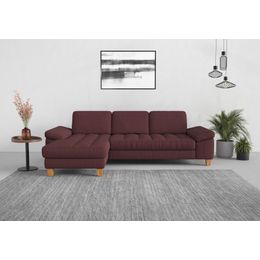 Sit & More Ecksofa SIT & MORE "Westham L-Form", lila (chianti), B:275cm H:88cm T:172cm, 90% Polyester 10% Polyamid, Sofas, Ecksofa, mit Recamiere, mit oder ohne Bettfunktion, Bettkasten, F&uuml;&szlig;e Eiche