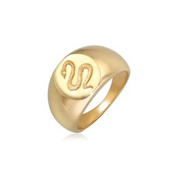 Siegelring Elli Premium "Ring Siegelring Schlange Kraft Symbol 925 Silber" Gr. 52, gold, Fingerringe, Damen, 52, Silber 925 (Sterlingsilber), Siegelring