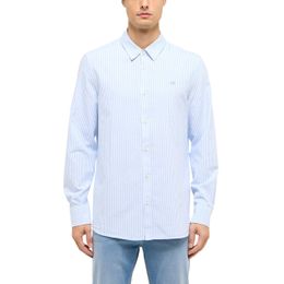 Langarmhemd Mustang "Herren Style Edinburg", Herren, Gr. L, US-Gr&ouml;&szlig;en, blau 12801, Twill, 100% Baumwolle, gestreift, regular fit, Hemden Langarmhemd