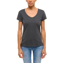 Kurzarmshirt Mustang "Damen Style Mexia", Damen, Gr. L, schwarz, Strick, 47% Baumwolle, 47% Modal, 6% Elasthan, V-Ausschnitt, Shirts Kurzarmshirt