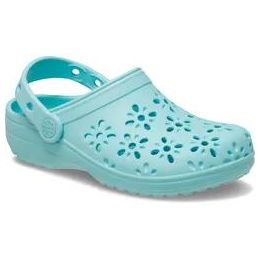 Clog Crocs "Classic Floral Cut Out Clog", M&auml;dchen, Gr. 33, blau (hellblau, aquamarine), CrosliteTM, gebl&uuml;mt, Schuhe Clog, Sommerschuh, Sandale, Strandschuh mit schwenkbarem Fersenriemen