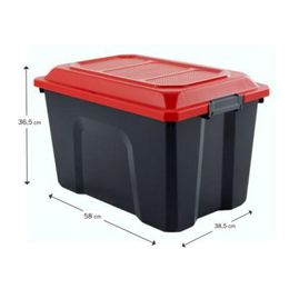 PAPERFLOW Aufbewahrungsbox Locker, 60 L, Polypropylen, scharnierter Aufklappdeckel, stapelbar, L 580 x B 385 x H 365 mm, schwarz/rot