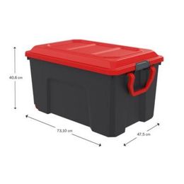 PAPERFLOW Aufbewahrungsbox Locker, 100 L, Polypropylen, fahrbar mit Rollen, scharnierter Deckel, stapelbar, L 739 x B 475 x H 406 mm, schwarz/rot