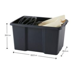 PAPERFLOW Aufbewahrungsbox Bacs, 45 L, Polypropylen, stapelbar, nestbar, ergonomische Griffe, L 555 x B 395 x H 295 mm, Traglast 25 kg, schwarz