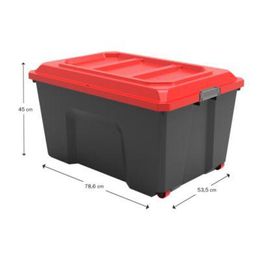 PAPERFLOW Aufbewahrungsbox Locker, 135 L, Polypropylen, fahrbar mit Rollen, scharnierter Deckel, stapelbar, L 786 x B 535 x H 450 mm, schwarz/rot