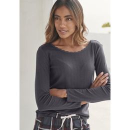 s.Oliver Pyjamaoberteil graphit Gr. 40/42 f&uuml;r Damen. Mit Rundhals. Figurumspielend. Nachhaltig.