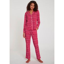 Lascana Pyjama mehrfarbig Gr. 44/46 f&uuml;r Damen. V-Ausschnitt und Allover-Druck. Bequem. Nachhaltig.