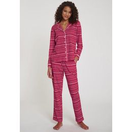 Lascana Pyjama mehrfarbig Gr. 32/34 f&uuml;r Damen. V-Ausschnitt und Allover-Druck. Bequem. Nachhaltig.