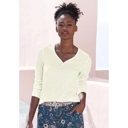 Lascana Pyjamaoberteil rauchblau Gr. 44/46 f&uuml;r Damen. Mit V-Ausschnitt. Figurumspielend
