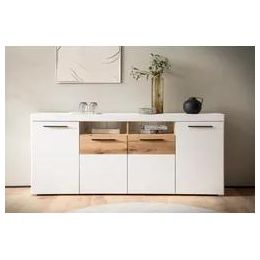 Sideboard Home Affaire "Salerno, moderner Schrank, Highboard in Wei&szlig; mit Eiche Evoke Dekor", wei&szlig; (wei&szlig;, eiche evoke), B:205cm H:87cm T:40cm, Holzwerkstoff, Sideboards, Sideboard, Metallgriffe, ausreichend Stauraum, vielseitig einsetzbar, 205cm breit