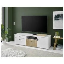 Lowboard Home Affaire "Hudson", wei&szlig; (wei&szlig;, eiche), B:150cm H:44cm T:42cm, Holzwerkstoff, Sideboards, Lowboard, in moderner Trendfarbe, Griffe aus Metall (Schwarz), Breite 150 cm
