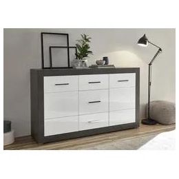 Sideboard Home Affaire "Etero", grau (schwarz concret, wei&szlig; mdf hochglanz, applikation schwarz concret), B:164cm H:97cm T:42cm, Sideboards, Sideboard, Breite 164 cm