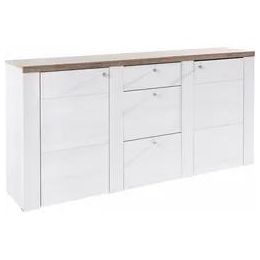 Sideboard OTTO HOME "Larona, zeitlose Kommode mit 2 T&uuml;ren, 3 Schubk&auml;sten, T&uuml;rkommode", wei&szlig; (sibiu wei&szlig;, eichefarben s&auml;gerau dunkel), B:176cm H:84,9cm T:37,1cm, Sideboards, Sideboard, H&ouml;he 84 cm, viel Stauraum, Anrichte mit dekorativer Rahmenoptik
