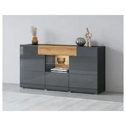 Sideboard OTTO HOME "Toledo,Breite 159cm,moderne Anrichte mit dekorative Fr&auml;sungen,grifflos", schwarz (antrazit matt, antrazit hgl, alteiche), B:159cm H:83,5cm, ABS-Kunststoff, FSC-zertifizierter Holzwerkstoff, MDF, Melamin, Metall, Sideboards, Sideboard, Kommode viel Stauraum, Einlegeb&ouml;den verstellbar,ohne Beleuchtung