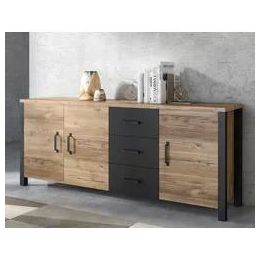 Sideboard Home Affaire "Olin WM", schwarz (appenzeller fichte, schwarz matt), B:192cm H:79cm T:43cm, Dekorfolie, FSC-zertifizierter Holzwerkstoff, Sideboards, Sideboard, Breite 192 cm