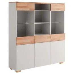 Highboard OTTO HOME "Citra teilmassiv", grau (kernbuche und grau), B:135cm H:145cm T:35cm, FSC-zertifizierter Holzwerkstoff, Massivholz, Sideboards, Highboard, H&ouml;he 145cm, moderne grifflose Optik mit push to open Funktion