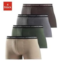 Boxer AUTHENTIC UNDERWEAR "Boxershorts f&uuml;r Herren", Herren, Gr. 8 (XXL), 4 Stk., bunt (beige, olivgr&uuml;n, grau, braun), Jersey, Obermaterial: 95% Baumwolle, 5% Elasthan, unifarben, Unterhosen, schwarzer Webbund mit Logoschriftzug