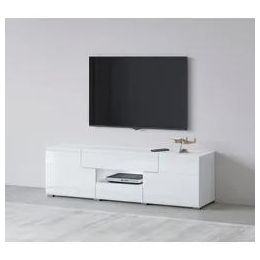 Lowboard OTTO HOME "Toledo,Breite 159cm, trendige TV-Schrank mit dekorative Fr&auml;sungen", wei&szlig; (wei&szlig; matt, wei&szlig; hgl), B:159cm H:48cm, ABS-Kunststoff, FSC-zertifizierter Holzwerkstoff, MDF, Melamin, Metall, Sideboards, Lowboard, TV-Board ohne Beleuchtung, TV-Kommode mit viel Stauraum