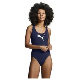 Badeanzug Puma "Puma SWIM WOMEN SWIMSUIT", Damen, Gr. L, N-Gr, blau (navy), Elasthan, Polyester, unifarben, Badeanz&uuml;ge Badeanzug, mit Logoprint vorn