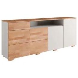 Sideboard OTTO HOME "Citra teilmassiv", grau (kernbuche und grau), B:200cm H:80cm T:40cm, FSC-zertifizierter Holzwerkstoff, Massivholz, Sideboards, Sideboard, Breite 200cm,moderne grifflose Optik mit push to open Funktion
