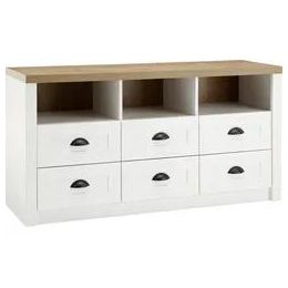 Lowboard Home Affaire "Beauvais", wei&szlig; (wei&szlig; pinie dekor, wei&szlig; pinie dekor, applikation eichefarben dekor), B:130cm H:67cm T:43cm, FSC-zertifizierter Holzwerkstoff, Sideboards, Lowboard, Breite ca. 130 cm