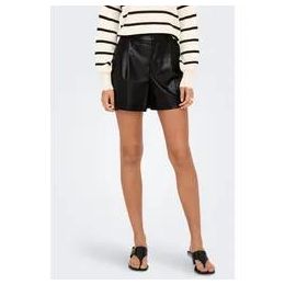 Shorts Only "ONLSMOOTH HW FAUX LEA SHORTS CC PNT", Damen, Gr. S (36), N-Gr, schwarz, Web, Obermaterial: 100% Polyester, unifarben, regular fit kurz, Hosen Shorts, Lederimitat, regular fit