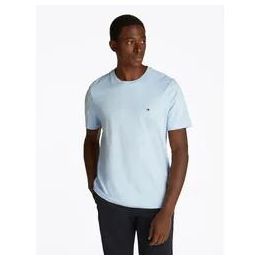 T-Shirt Tommy Hilfiger "ESSENTIAL REG FIT SOLID TEE mit Stickerei und Rundhals", Herren, Gr. S, blau (breezy blau), Single Jersey, Obermaterial: 100% Baumwolle, unifarben, Basic, Rundhals, Shirts T-Shirt, unifarben, casual, regular fit, Baumwolle, Rundhals