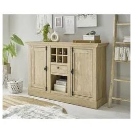 Highboard Home Affaire "Cornwall, Kommode im Landhausstil, Schrank, Sideboard, Eiche Dekor", braun (eiche), B:152cm H:103cm T:42cm, Holzwerkstoff, Sideboards, Highboard, verschn&ouml;rkelte Metallgriffe, ausreichend Stauraum, 152 cm breit