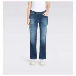 Bootcut-Jeans MAC "LAURA", Damen, Gr. 40, L&auml;nge 32, indigo destroyed, Denim/Jeans, Obermaterial: 89% Baumwolle, 8% Polyester, 3% Elasthan, Destroyed-Effekte, unifarben, regular fit kn&ouml;chellang, Jeans, im Five-Pocket Style