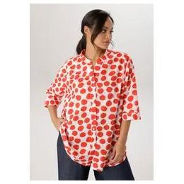 Longbluse ANISTON PLUS, Damen, Gr. 48, rot (wei&szlig;, rot), Web, Obermaterial: 100% Baumwolle, bedruckt, gemustert, gepunktet, figurumspielend Po-bedeckend, V-Ausschnitt, Blusen Longbluse, in P&uuml;nktchendessin - NEUE KOLLEKTION