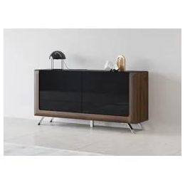 Sideboard Home Affaire "Kasai", schwarz (wallnut columbia, schwarz hgl), B:160,5cm H:81cm T:44cm, FSC-zertifizierter Holzwerkstoff, Glas, MDF, Melamin, Metall, Sideboards, Sideboard, Breite 160,5 cm, mit 2 T&uuml;ren