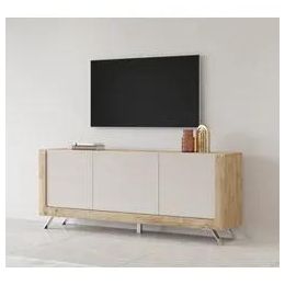 Sideboard Home Affaire "Kasai", beige (eiche harbor gold, kashmir), B:199cm H:81cm T:44cm, FSC-zertifizierter Holzwerkstoff, MDF, Melamin, Metall, Sideboards, Sideboard, Breite 199 cm, mit 3 T&uuml;ren