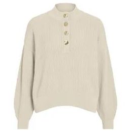 Stehkragenpullover Vila "VICHING CREW NECK L/S KNIT TOP - NOOS", Damen, Gr. L, beige (birch), Strick, Obermaterial: 100% Baumwolle, unifarben, regular fit normal, hoch geschlossener Ausschnitt, Rippb&uuml;ndchen, Pullover Stehkragenpullover