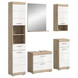 Badm&ouml;bel-Set Welltime "Siena, 5 teilig, bestehend aus:", wei&szlig; (eiche sonoma hell nb, wei&szlig; hochglanz mdf tz), B:164cm H:191cm T:34cm, Holzwerkstoff, MDF, Kastenm&ouml;bel-Sets, Badm&ouml;bel-Set, Hochschrank, WBU, Spiegel, Unterschrank, H&auml;ngeschrank