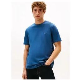 T-Shirt Tommy Hilfiger "ESSENTIAL REG FIT SOLID TEE mit Stickerei und Rundhals", Herren, Gr. XXL, blau (aegean sea), Single Jersey, Obermaterial: 100% Baumwolle, Basic, Rundhals, Shirts T-Shirt, unifarben, casual, regular fit, Baumwolle, Rundhals