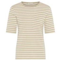 T-Shirt Gant "SLIM STRIPED 1X1 RIBBED KA T-SHIRT", Damen, Gr. L, grau (country beige), Jersey, Obermaterial: 95% Baumwolle, 5% Elasthan, slim fit h&uuml;ftlang, Rundhals, abgesteppt, Shirts T-Shirt, mit dezentem Logoschriftzug am &Auml;rmelabschluss