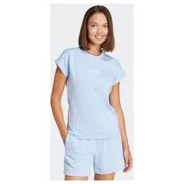 T-Shirt Adidas SPORTSWEAR "ESSENTIALS LINEAR COTTON", Damen, Gr. XXL, blau (glow blau, wei&szlig;), Obermaterial: 100% Baumwolle, normal, Rundhals, Shirts T-Shirt, sportlicher Stil, Kurzarm, ohne Verschluss, aus Baumwolle