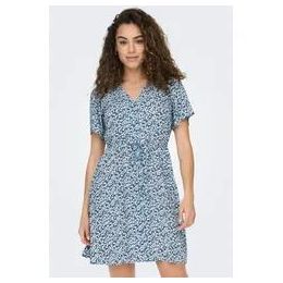 Minikleid Only "ONLEVIDA S/S SHORT DRESS WVN NOOS", Damen, Gr. XS, N-Gr, blau (provincial blau aop:sadie flower), Web, Obermaterial: 100% Viskose, bedruckt, regular fit kurz, V-Ausschnitt, Kleider Minikleid, Viskose, regular fit, V-Ausschnitt