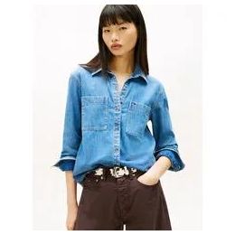 Tommy Hilfiger Jeansbluse TOMMY JEANS "REGULAR FIT SHIRT", Damen, Gr. L (40), denim medium, Denim/Jeans, Obermaterial: 76% Baumwolle, 24% Lyocell, unifarben, regular fit, Blusen Jeansbluse