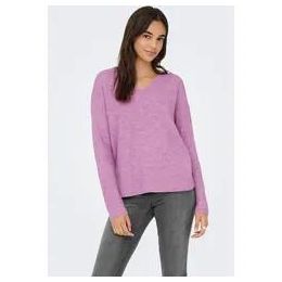 V-Ausschnitt-Pullover Only "ONLCAMILLA V-NECK L/S PULLOVER KNT NOOS", Damen, Gr. XS, mauve orchid detail:melange, Strick, Obermaterial: 74% Polyacryl, 24% Polyester, 2% Elasthan, meliert, regular fit normal, V-Ausschnitt, Strickb&uuml;ndchen, Pullover, Materialmix, regular fit