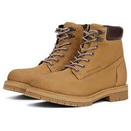 Schn&uuml;rboots Tommy Hilfiger "FLEX TH OUTDOOR W NBK BOOT", Herren, Gr. 41, camelfarben, Leder, Schuhe Schn&uuml;rboots, Blockabsatz, Outdoorschuh mit &Ouml;sen, im Bersteigerlook