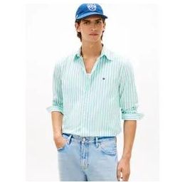 Langarmhemd Tommy Hilfiger "FLEX POPLIN CLASSIC STP Regular Fit", Herren, Gr. M, N-Gr, arctic aqua, stripe, Web, Obermaterial: 100% Baumwolle, regular fit, 1-Knopf-Manschette, Hemden, gestreift, Button-Down-Kragen