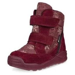Klettstiefel Ecco "Urban Mini", M&auml;dchen, Gr. 28, rot (dunkelrot schneeflocken), Textil, Veloursleder, bedruckt, Schuhe Klettstiefel, Winterboots, Winterstiefel, Stiefelette mit GORE-TEX