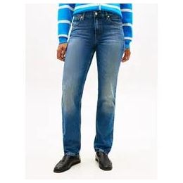 Straight-Jeans Tommy Hilfiger "DNM CLASSIC STRAIGHT RW", Damen, Gr. 28, L&auml;nge 32, glow, Denim/Jeans, Obermaterial: 100% Baumwolle, Abriebeffekte, straight fit kn&ouml;chellang, Jeans Straight-Jeans