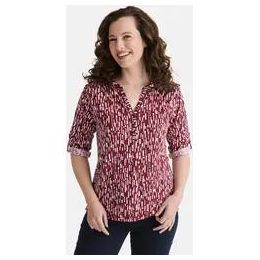 3/4-Arm-Shirt STOOKER WOMEN "MARIE Print Shirt Bluse 3/4-Arm", Damen, Gr. 40/42, rot square aop, Jersey, 100% Baumwolle, regular fit, V-Ausschnitt, Shirts 3/4-Arm-Shirt, Regular Fit Shirt Bluse Baumwolle Shirt Knopfleiste f&uuml;r Damen